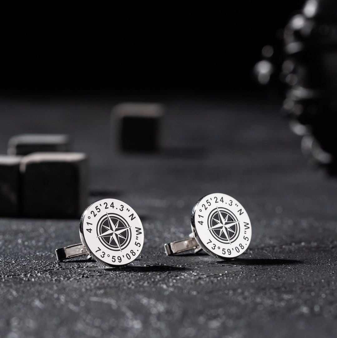 Compass Coordinate Cufflinks: Custom Longitude Latitude, Nautical Men's ...