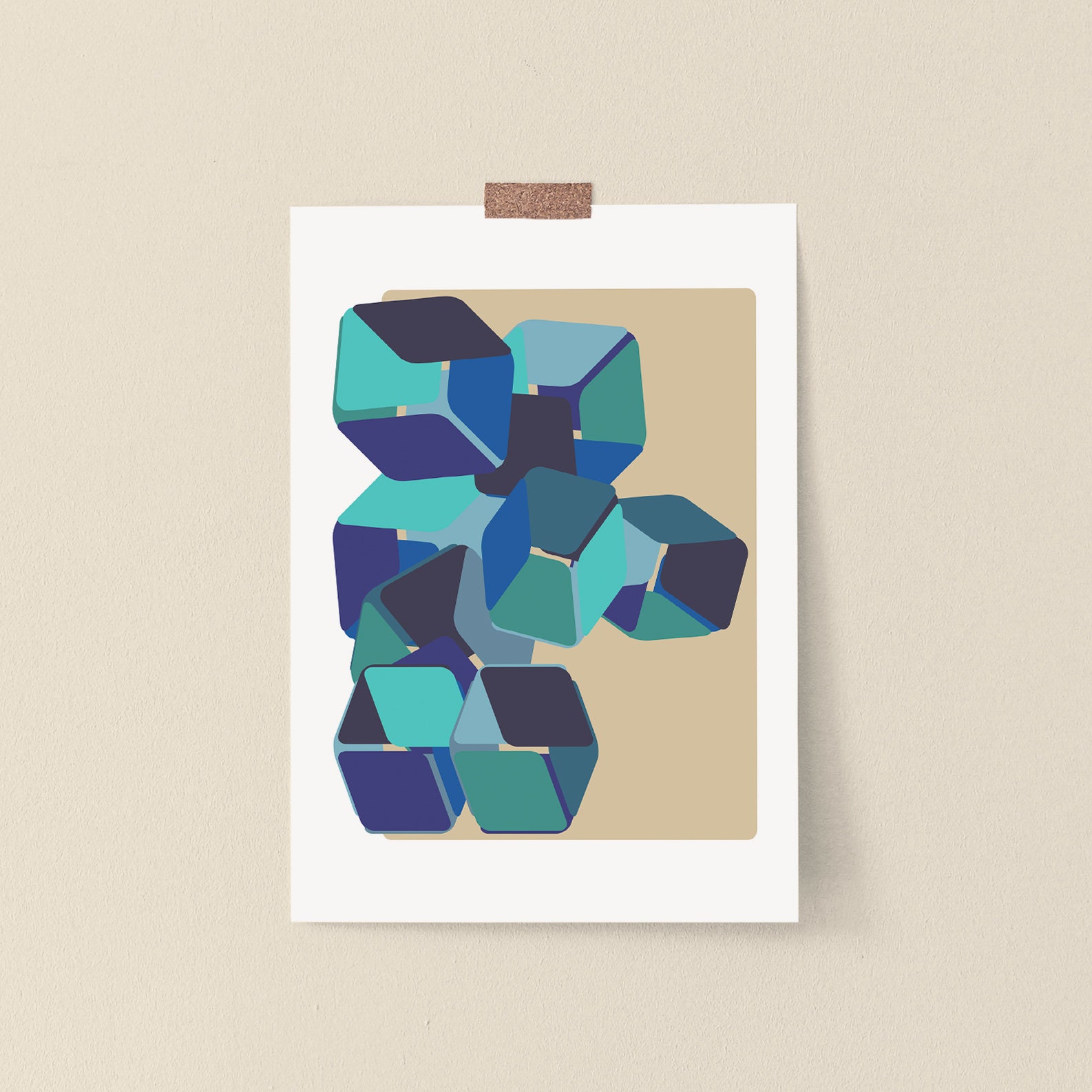 Blue Abstract Art Print, Geometric Wall Art, Modern Art Poster for Home ...