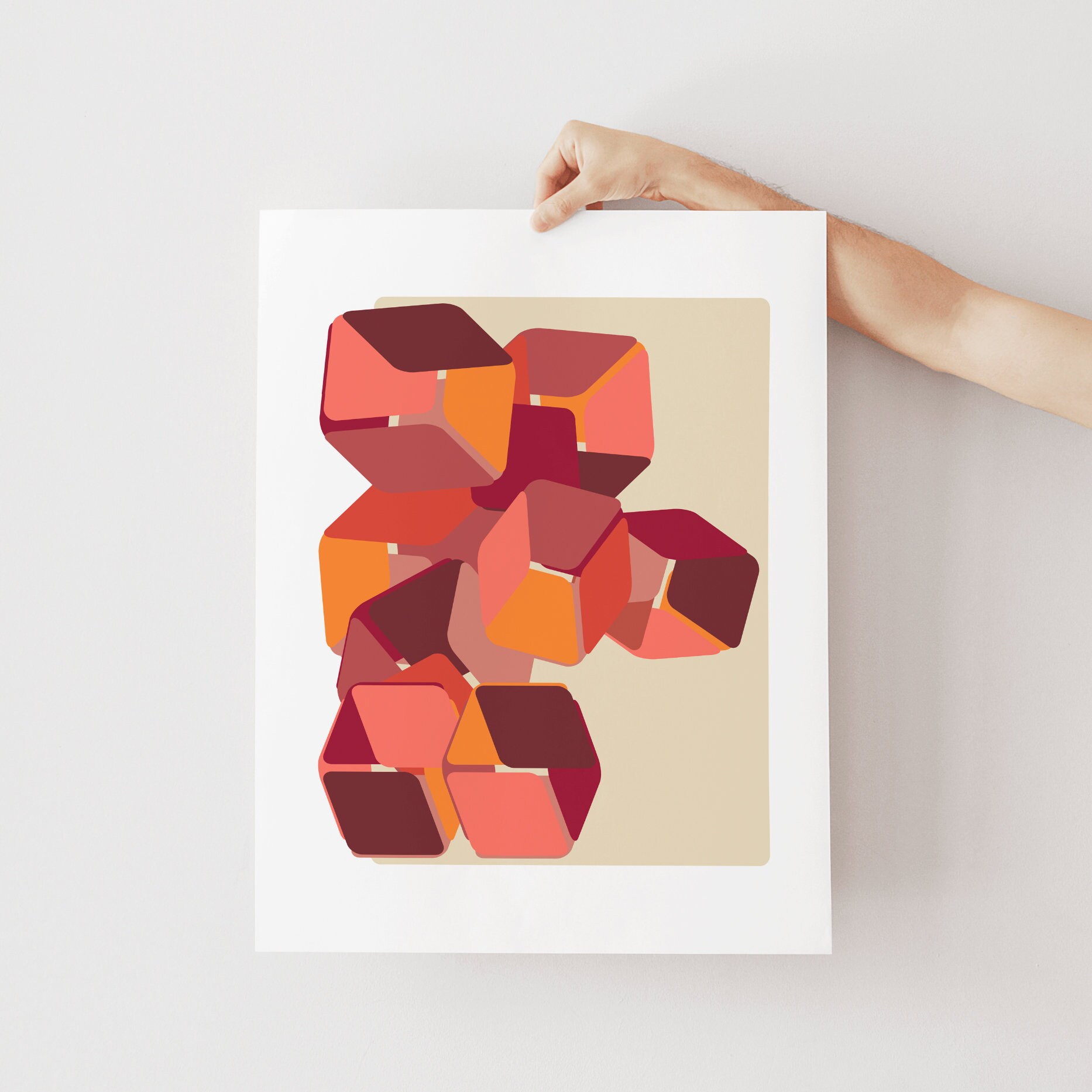 Red Cubes Abstract Wall Art Poster, Printable DIGITAL DOWNLOAD Art ...
