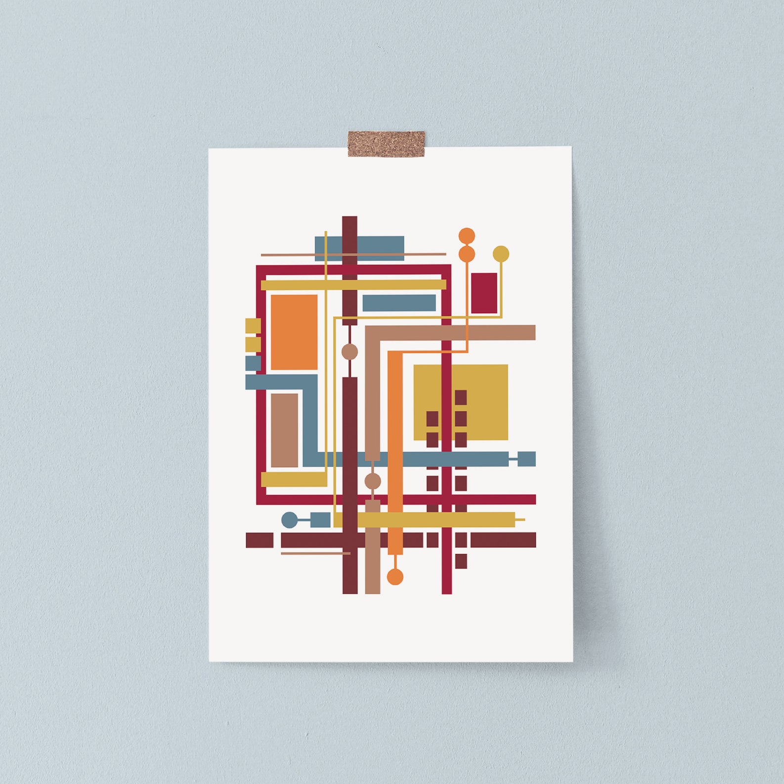 Abstract Circuit Art Print, Printable Mid Century Modern Office Decor ...