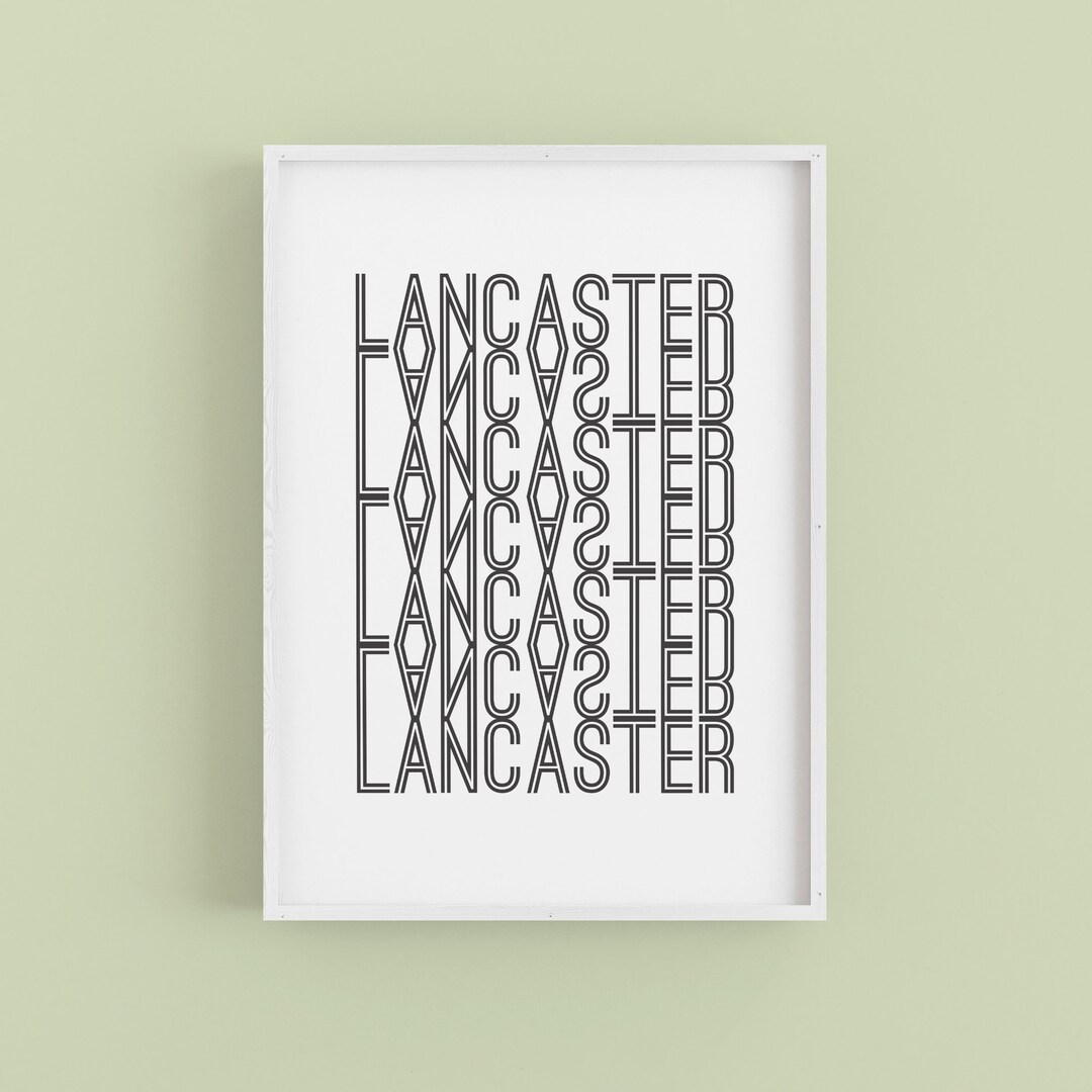 Lancaster Typography Art Poster Print Dorm Decor Black and White Wall ...