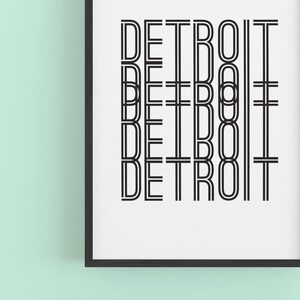 Framed Detroit Typography Print, Black and White Minimalist Wall Art ...
