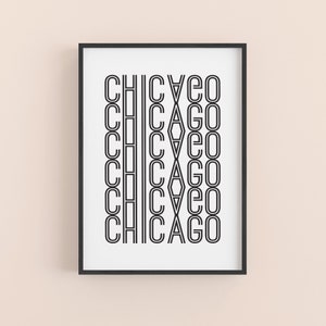Chicago Modern Art Typography Print, Black and White Wall Decor, Office ...