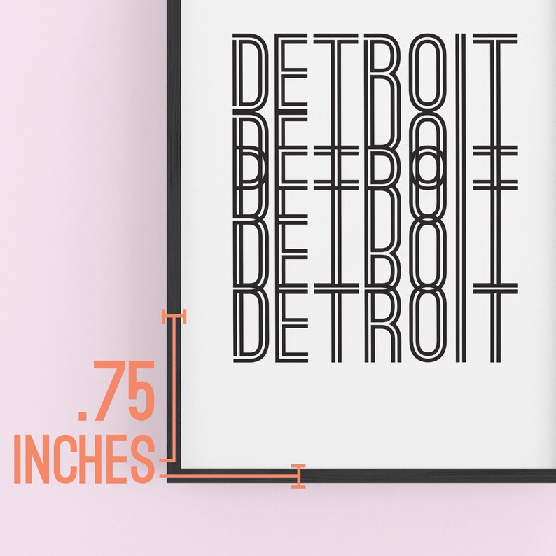 Framed Detroit Typography Art Print, Modern Black and White Wall Decor ...