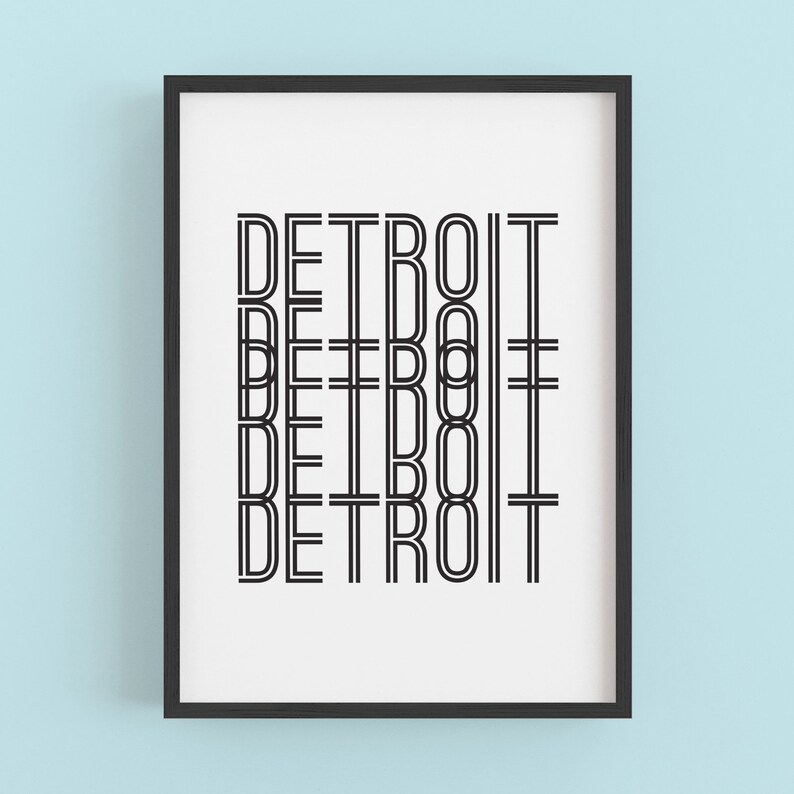 Framed Detroit Typography Print Black and White Minimalist - Etsy