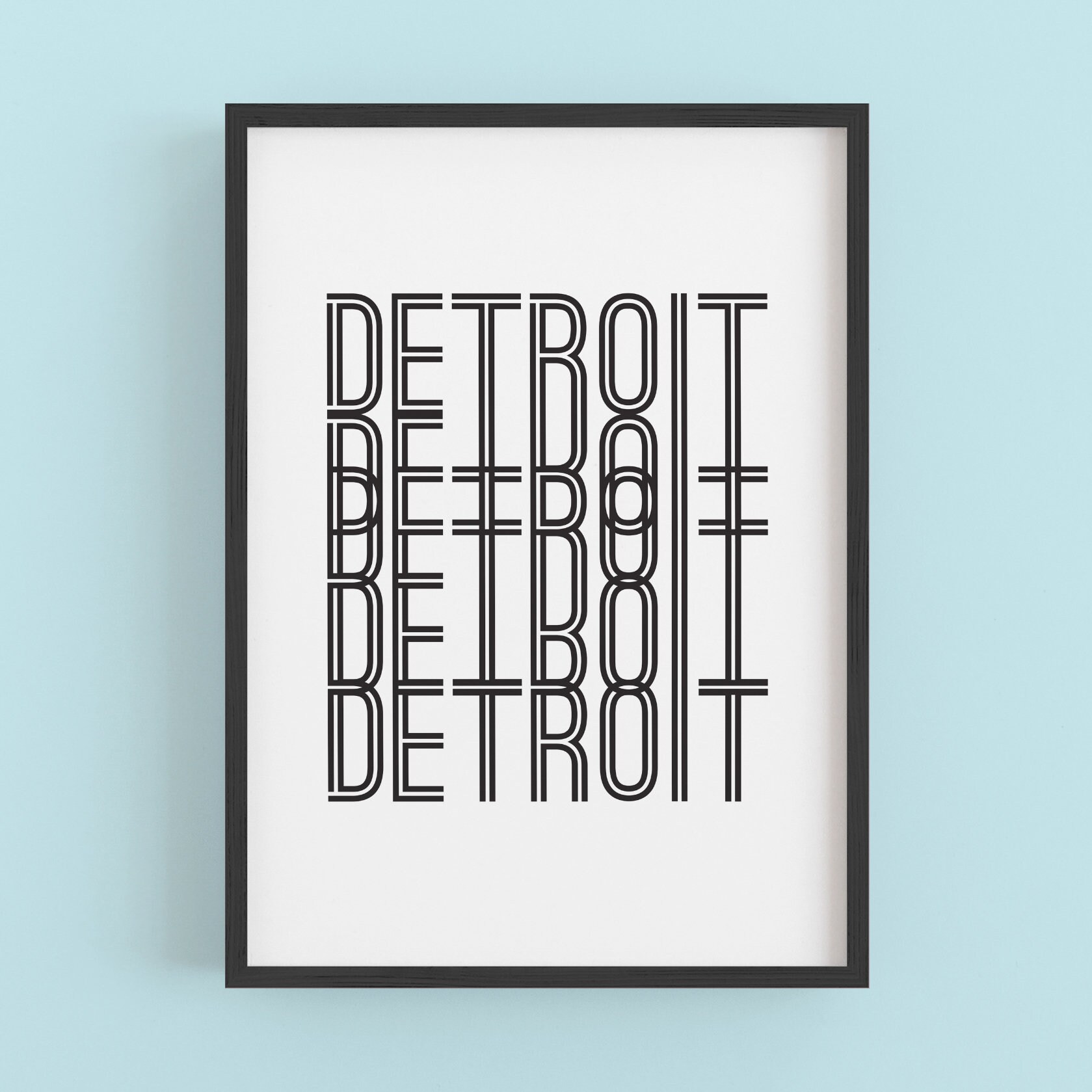 Framed Detroit Typography Print Black and White Minimalist - Etsy