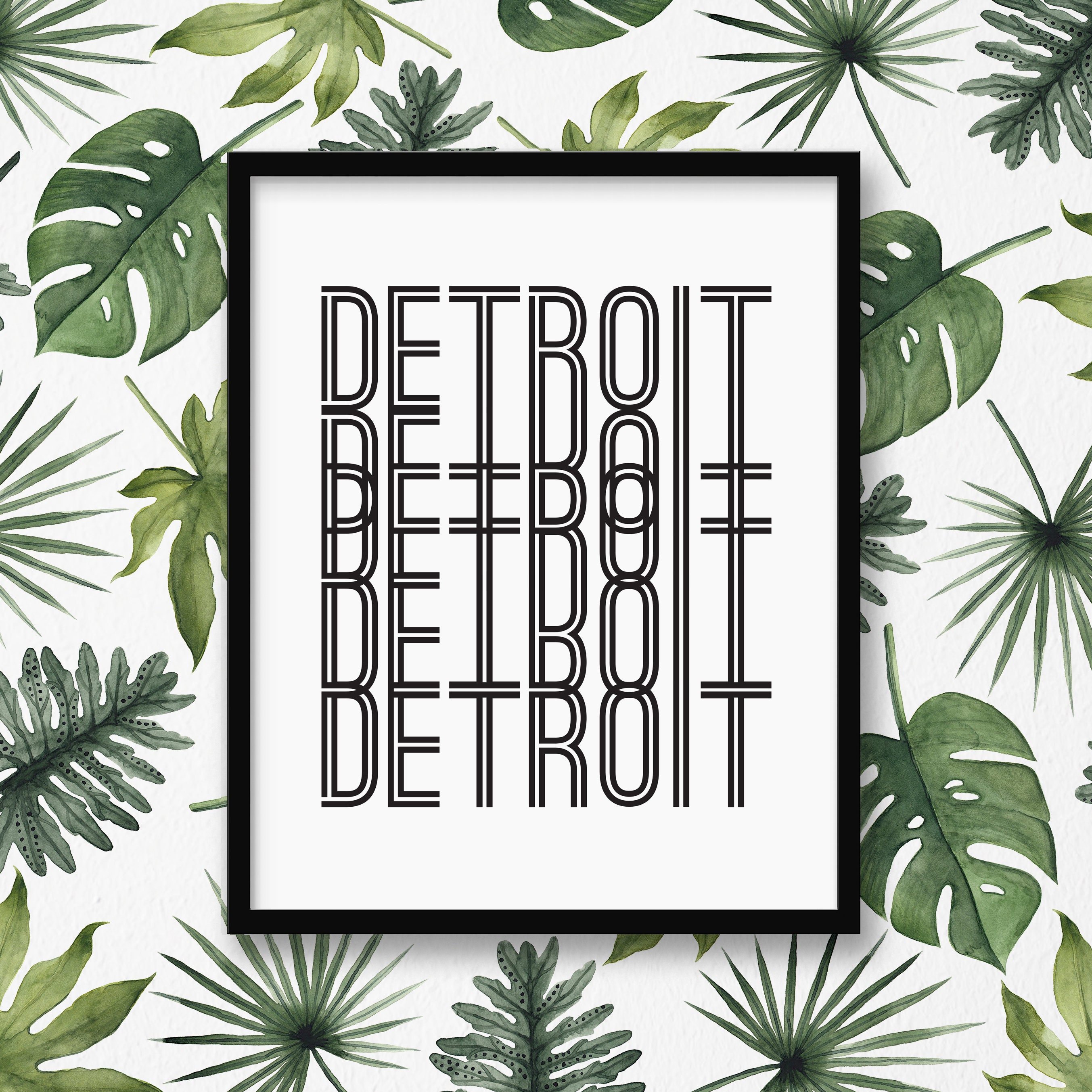Framed Detroit Typography Print, Black and White Minimalist Wall Art ...