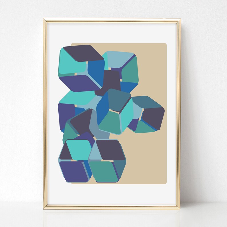 Blue Abstract Art Print, Geometric Wall Art, Modern Art Poster for Home ...