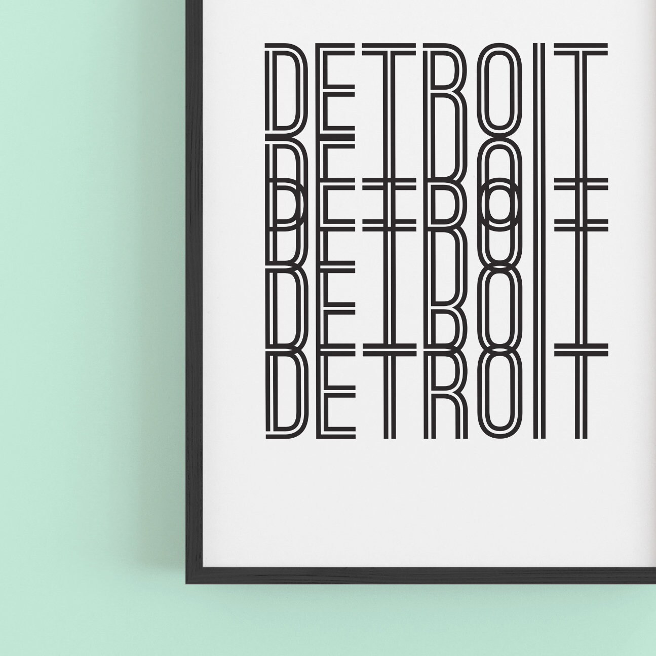 Framed 8x10 Detroit Typography Art Print, Black and White Modern Wall ...