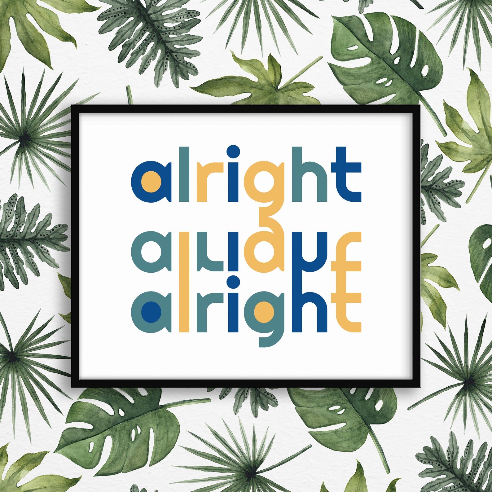 Wall Art Print Typography Art Poster Print Home Decor Blue Yellow Green ...