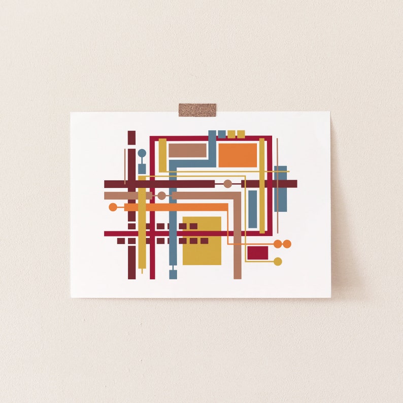 Abstract Circuit Art Print, Printable Mid Century Modern Office Decor ...