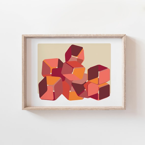 Red Cubes Abstract Wall Art Poster Printable DIGITAL DOWNLOAD | Etsy