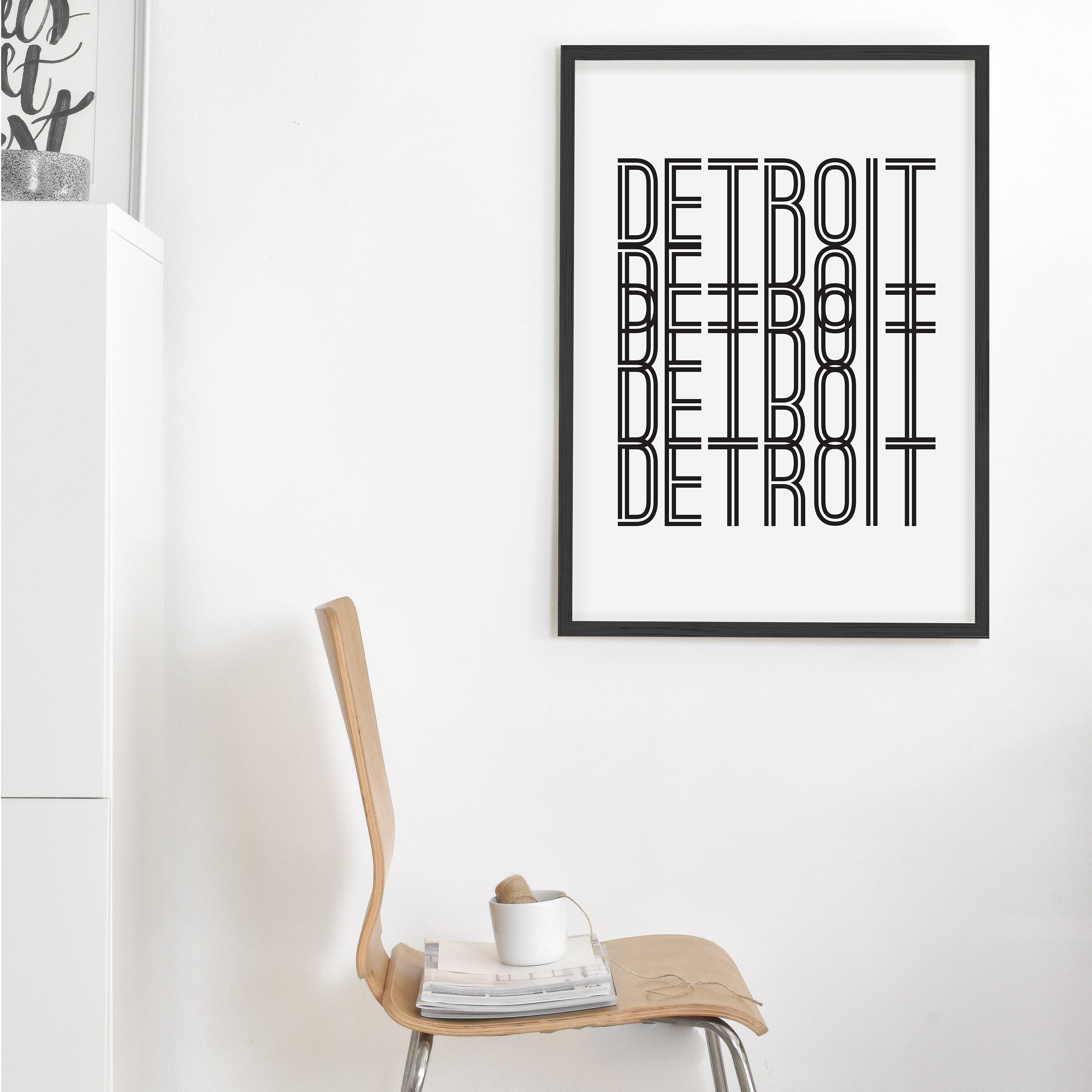 Framed Detroit Typography Print Black and White Minimalist - Etsy
