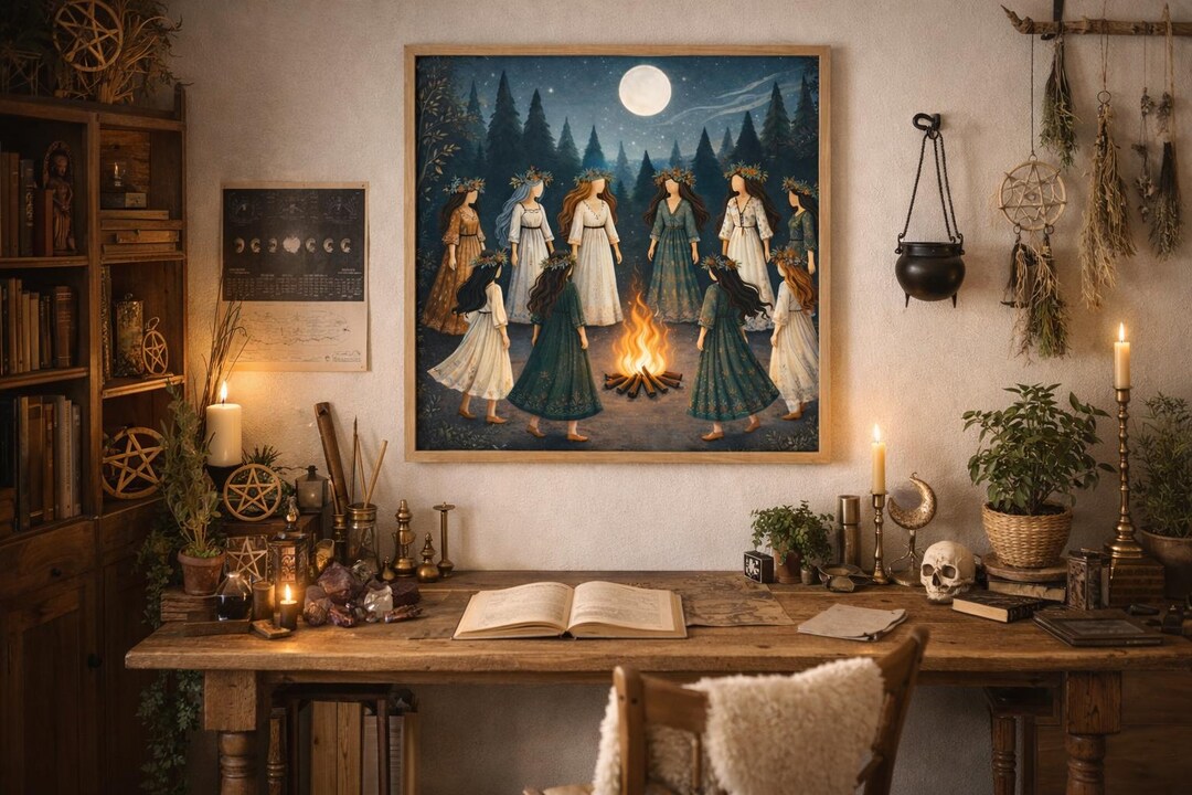 Witches’ Circle Under the Full Moon – Pagan Wall Art, Ritual ...