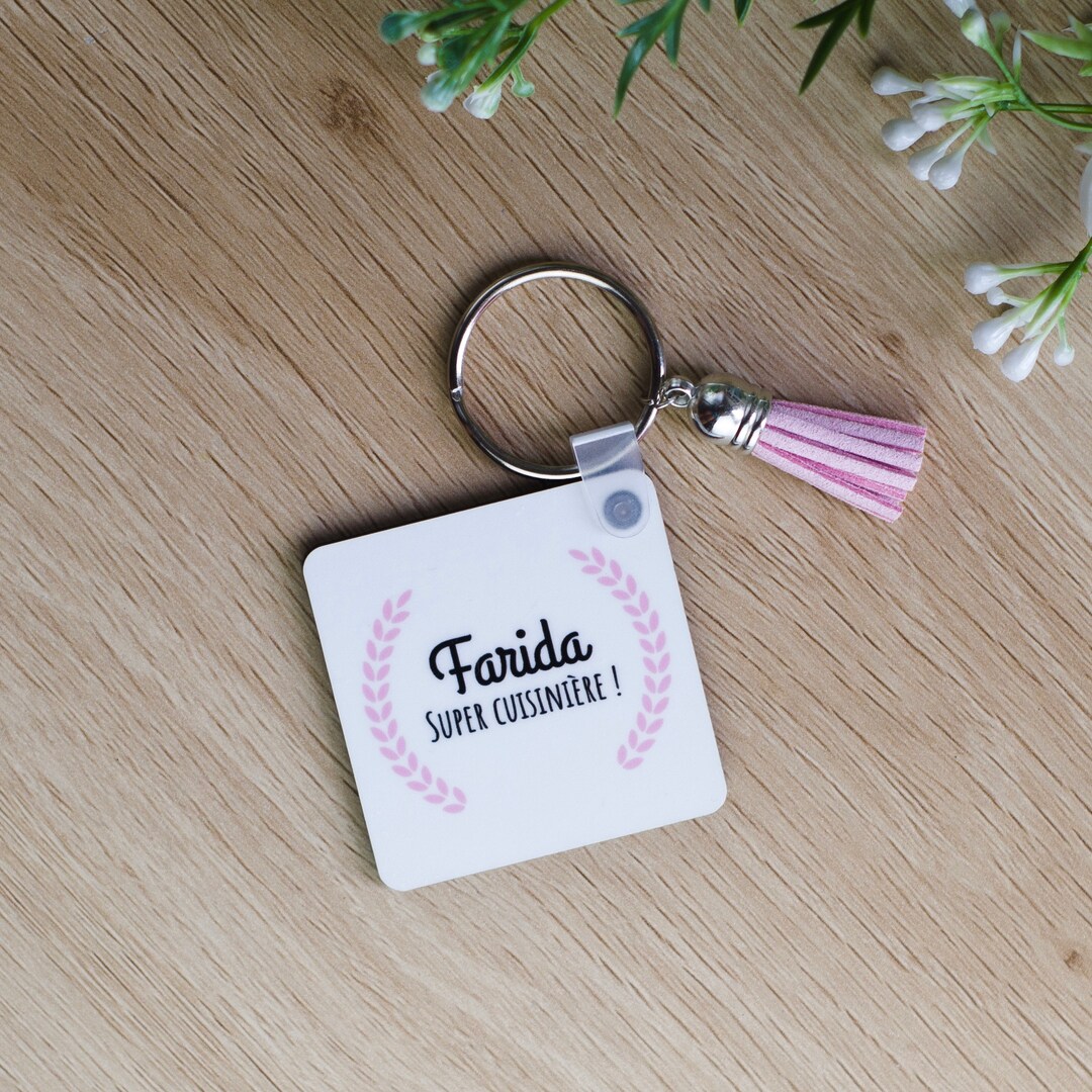 Wooden First Name Keychain, Oleander Pattern, Customizable Text First ...