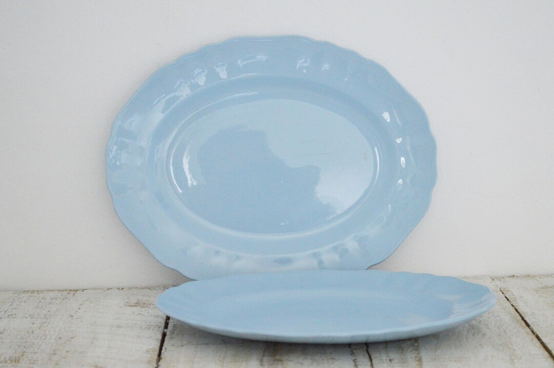 Pair of Vintage Meakin Blue Platters, Blue Platter, White Platter, Oval ...