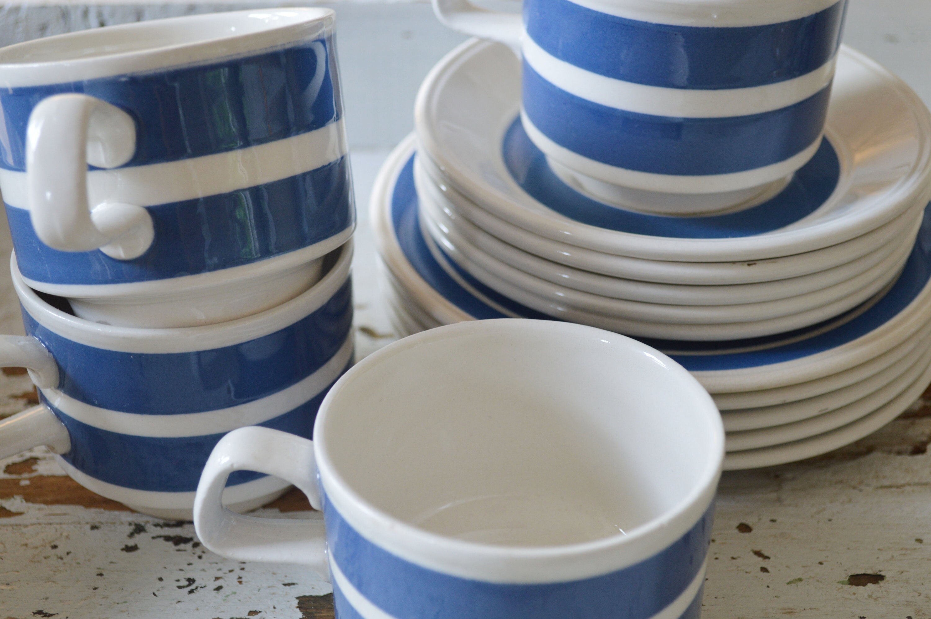 Vintage Blue And White Striped Cup And Saucer Staffordshire | Etsy