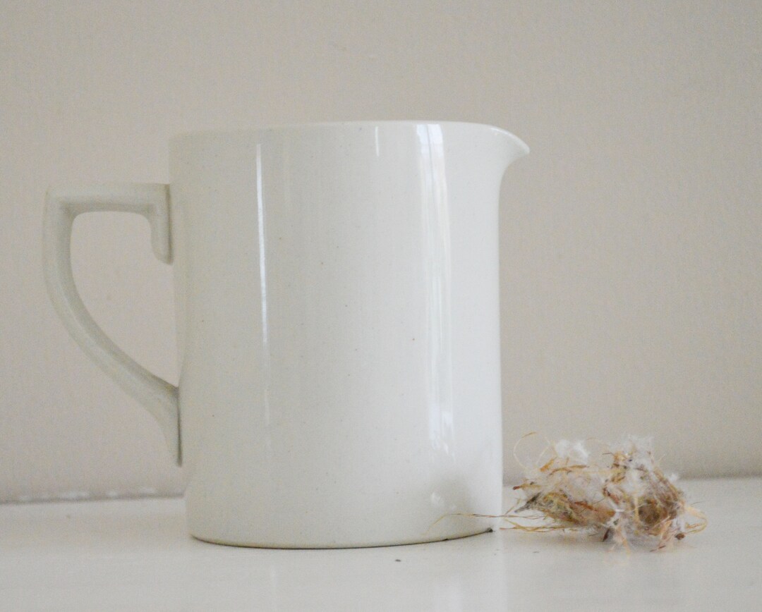 Vintage White Ceramic Pint Measuring Jug, Aluminium Jug, Camping Jug ...