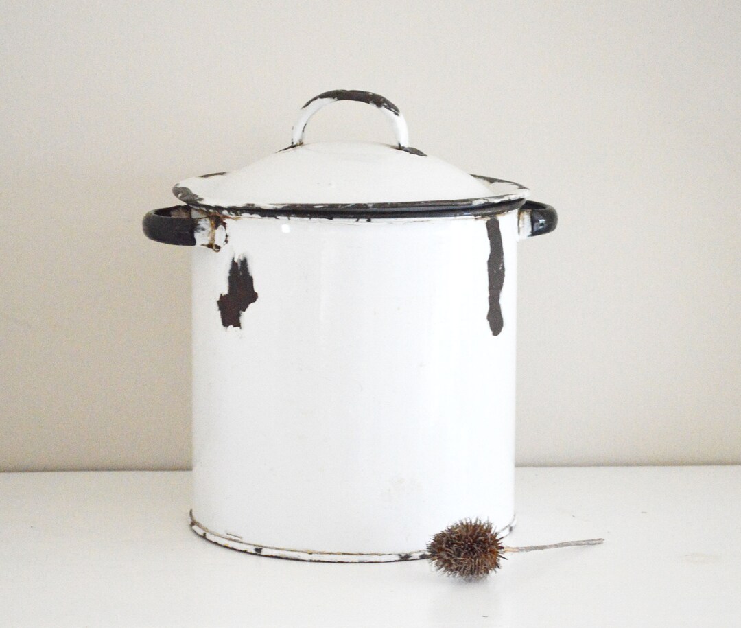 English White Enamel Flour Tin, Bin, Box or Canister. Pretty Kitchen ...