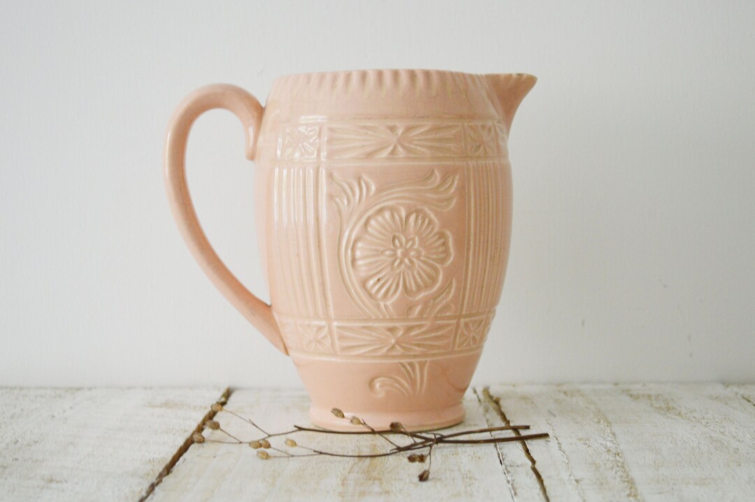 Pink Pottery Vintage Jug, Art Deco Pink Jug, Pink Flower Jug, Pink ...