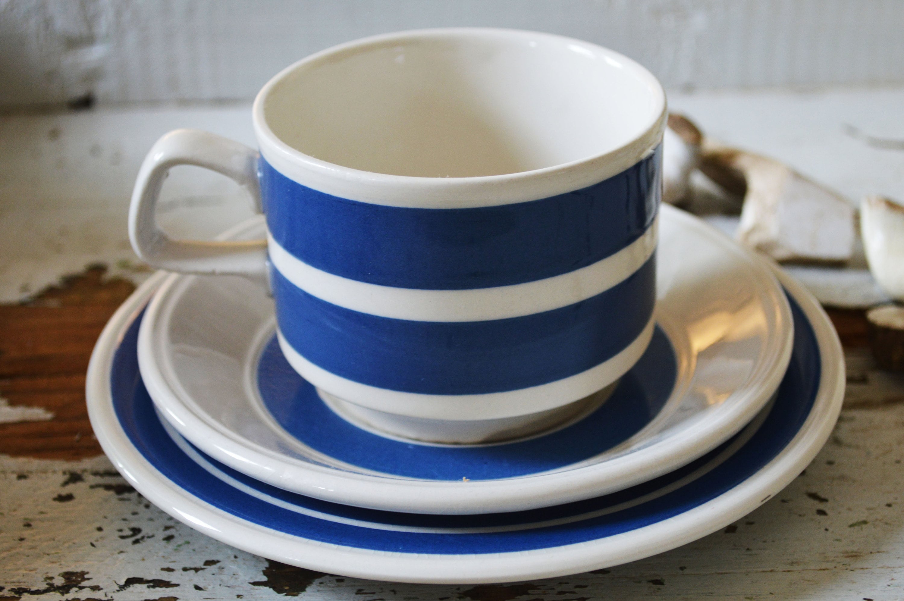 Vintage Blue And White Striped Cup And Saucer Staffordshire | Etsy