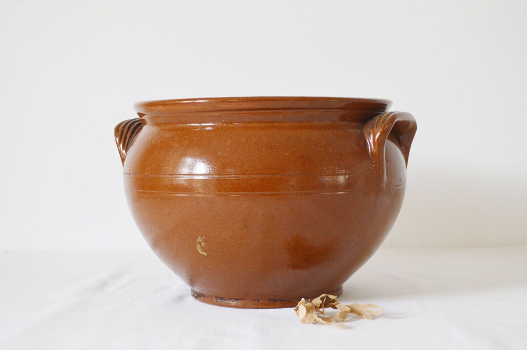 Large Antique Stoneware Crock Pot - Stoneware Crock Pot - Large Stone ...