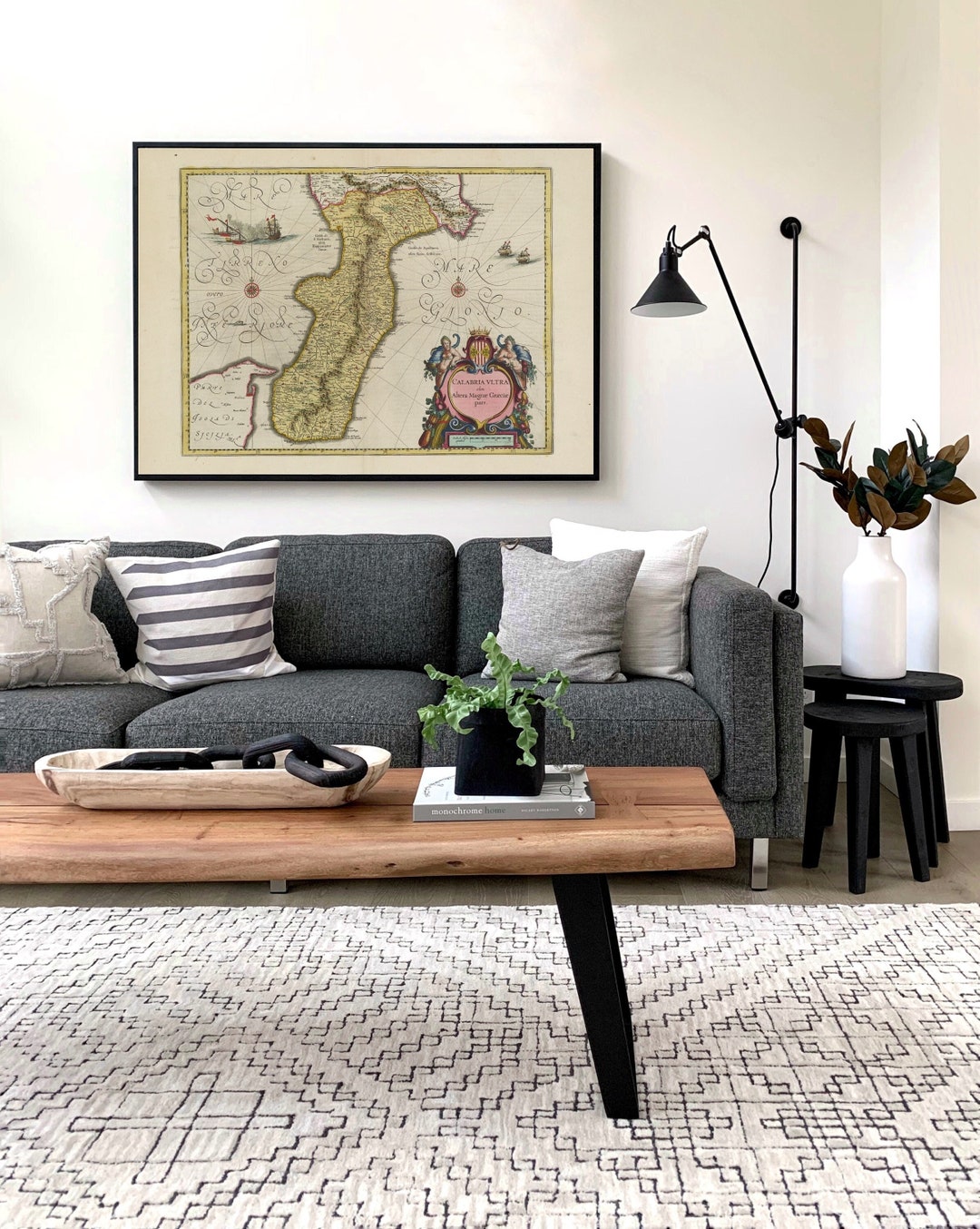 Vintage Print Reproduction Photo Map of Calabria Wall Decoration ...