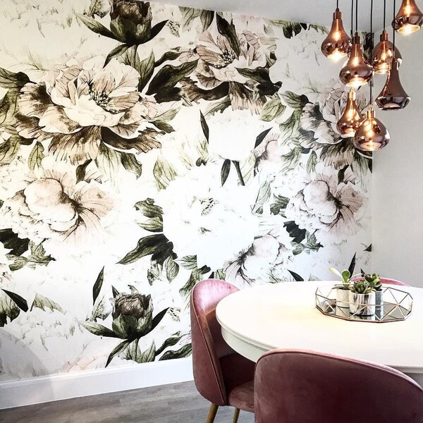 Blush Floral Wallpaper - Etsy