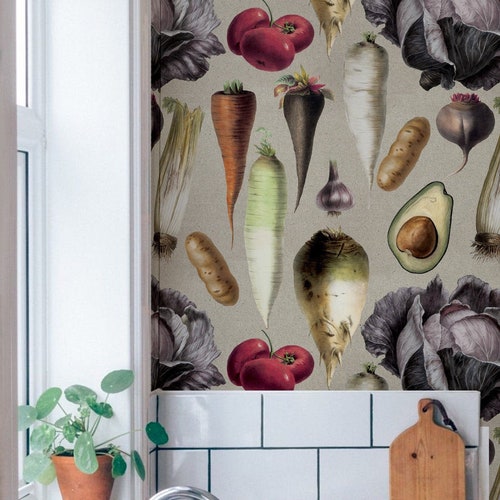 Vegetable Wallpaper Veggie Print Kitchen Wall Mural | Etsy