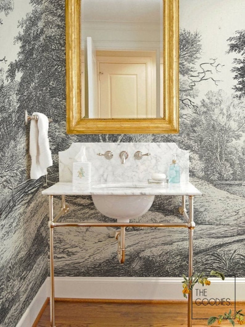 Vintage Village Scene Wallpaper Mural: Removable Wall Art, Retro ...