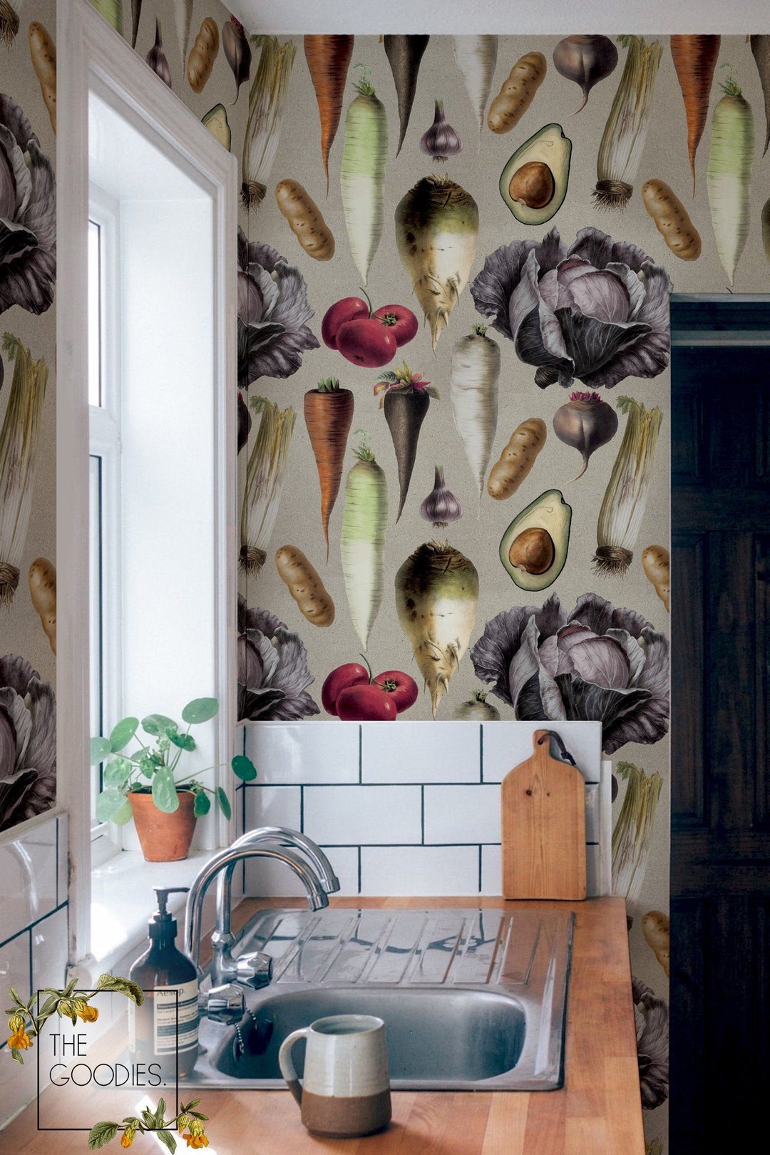 Vegetable Wallpaper, Veggie Print, Kitchen Wall Mural, Removable or ...