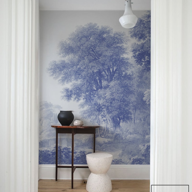 Blue Toile Wallpaper - Etsy