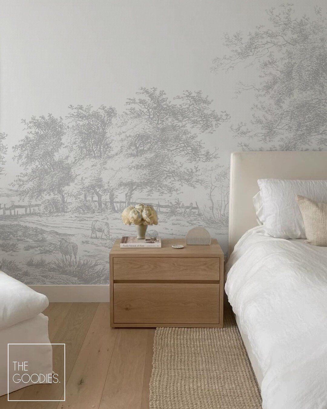 Pale Pastoral Landscape Wallpaper, Rustic Art Decor, Countryside View ...