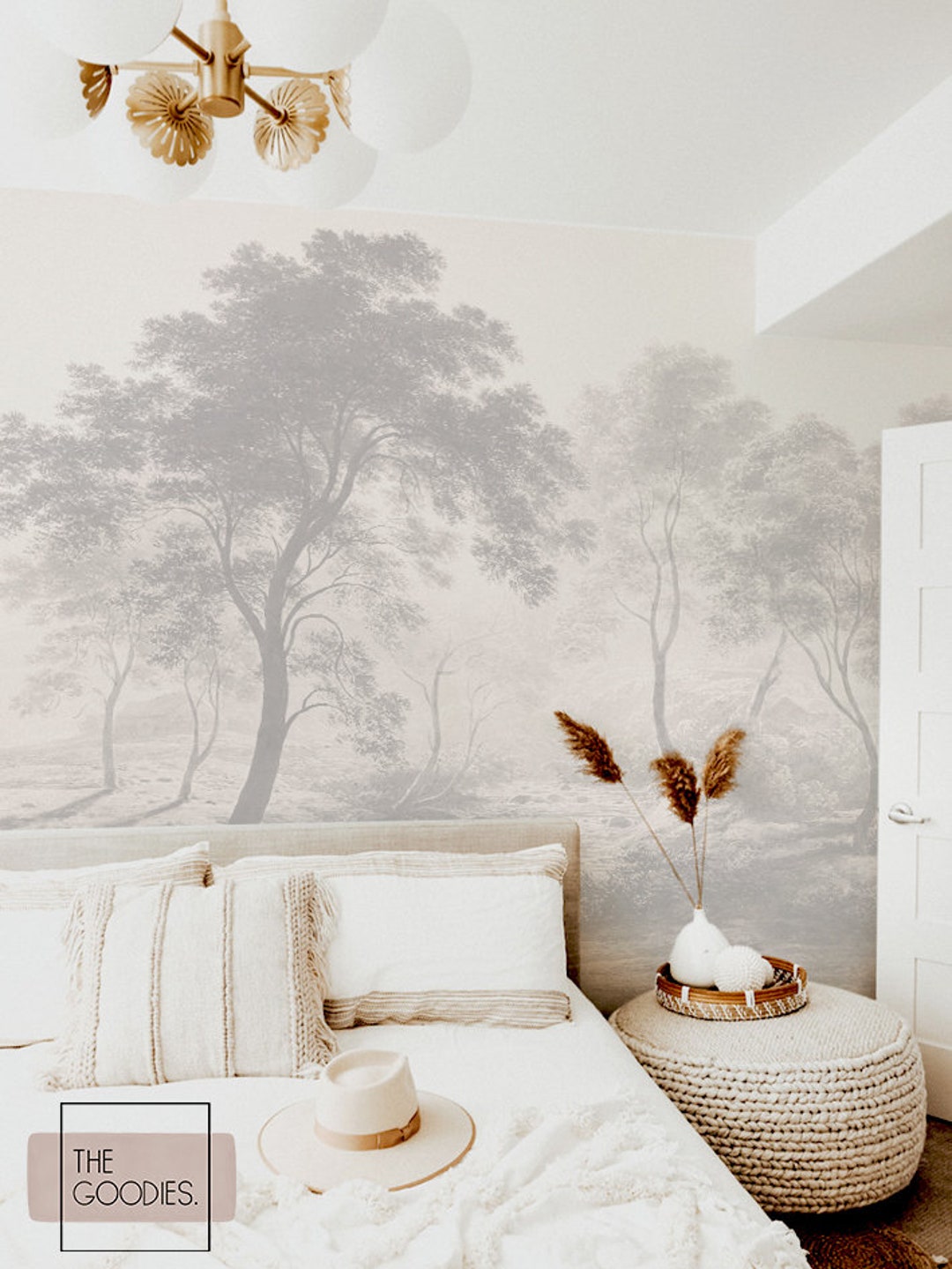 Neutral Trees Wallpaper: Dawn Valley Mural, Removable Wallpaper #217 - Etsy