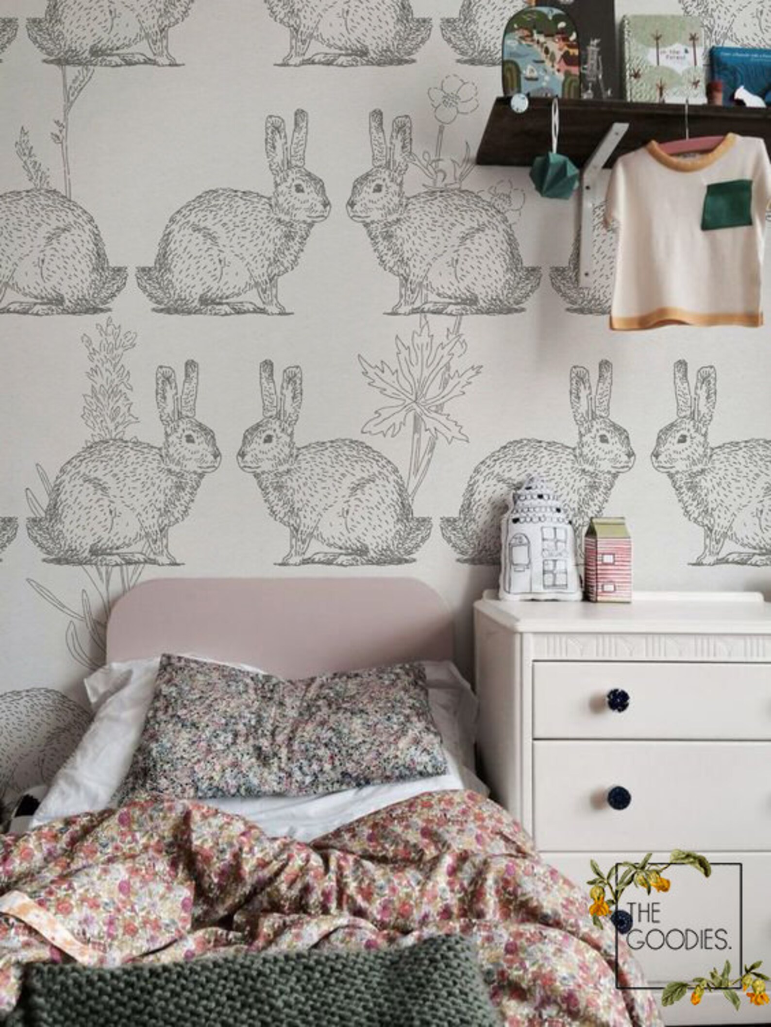 Bunny Wallpaper Rabbit Wall Mural Nursery Wallpaper Drawing | Etsy