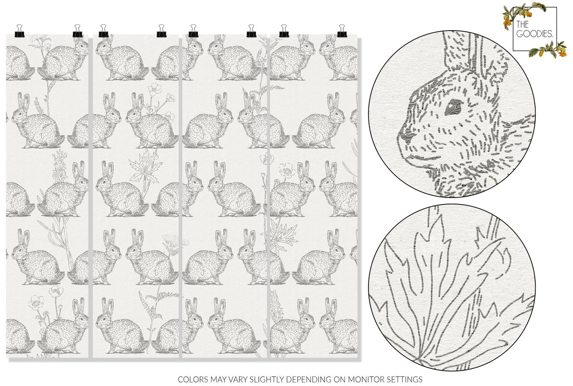 Bunny Wallpaper Rabbit Wall Mural Nursery Wallpaper Drawing | Etsy