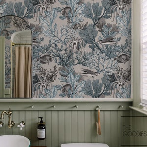 Blue Marine Wallpaper, Coral Wall Mural, Coastal Decor - CORAL #239 - Etsy