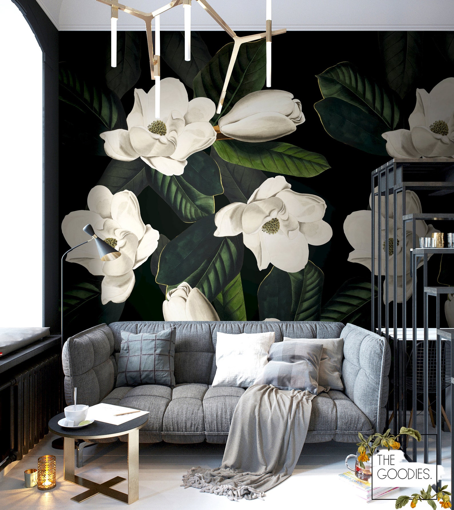 Black Botanical Wallpaper Removable or Regular Flowers - Etsy