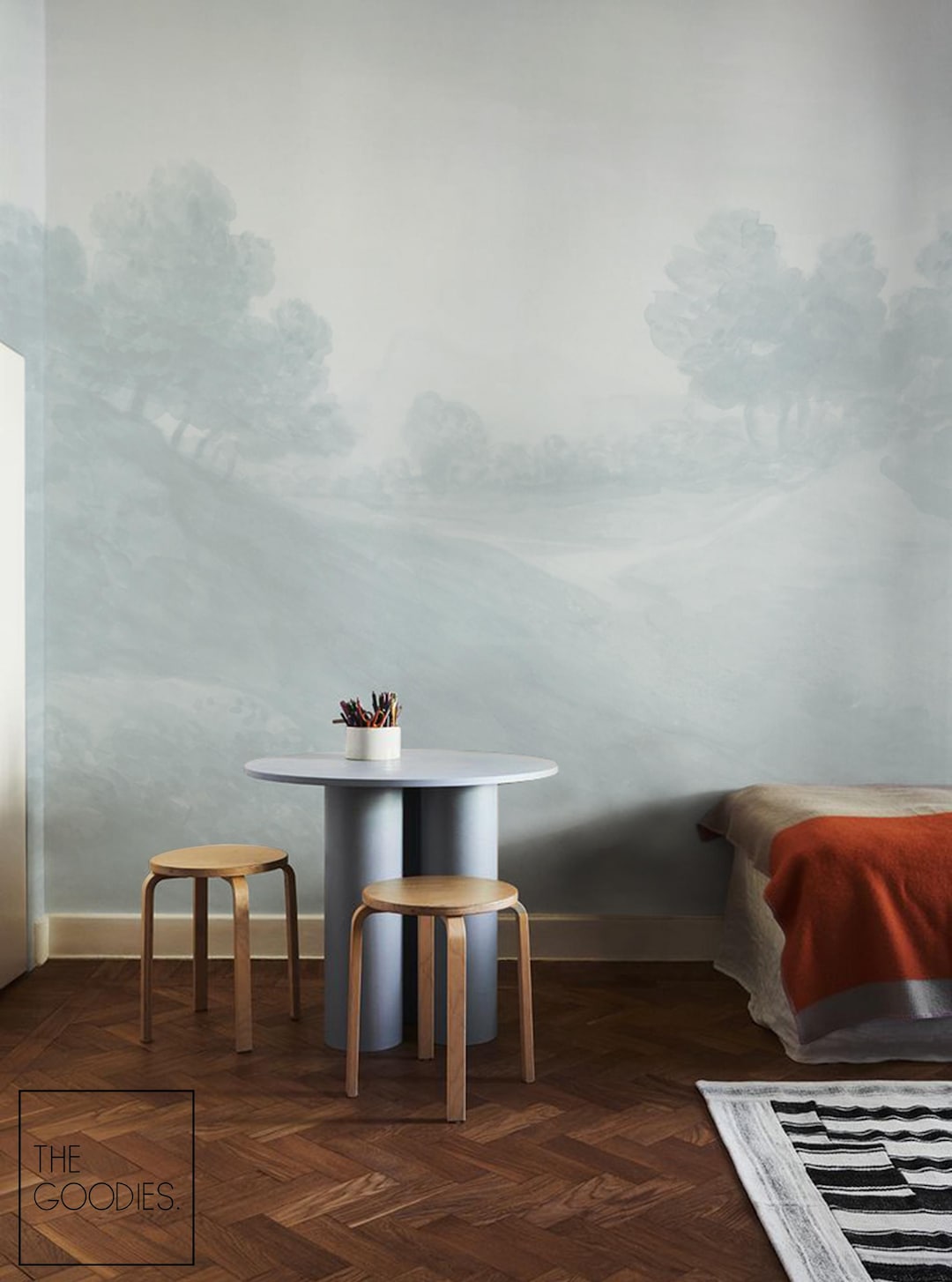 Blue Landscape Painting Wallpaper Mural: Soft Shades Accent Wall #277 ...