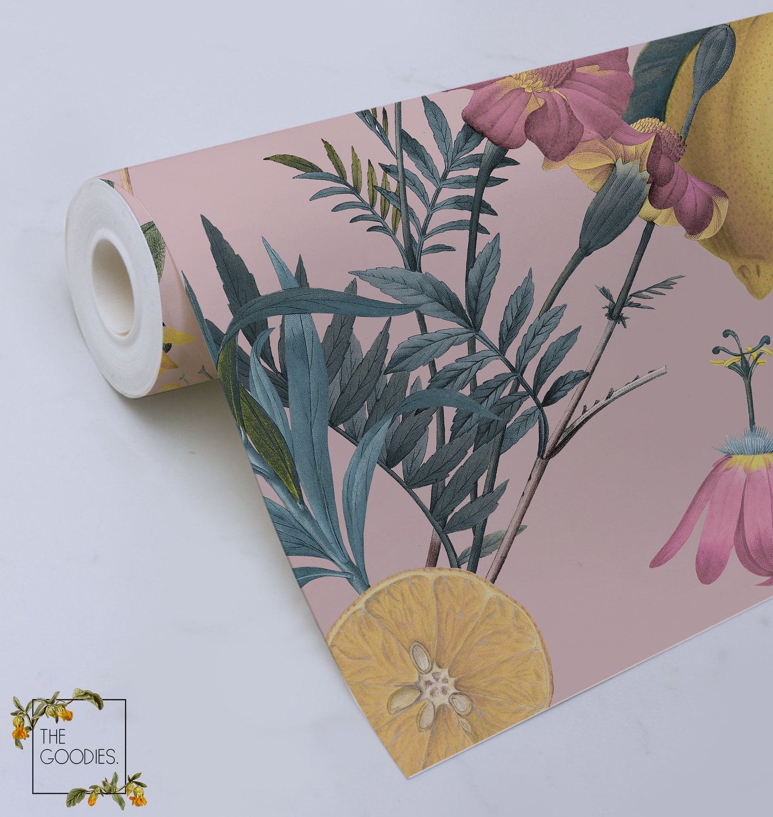 Muted Pink Floral Wallpaper Botanical Wall Art Floral Wall | Etsy