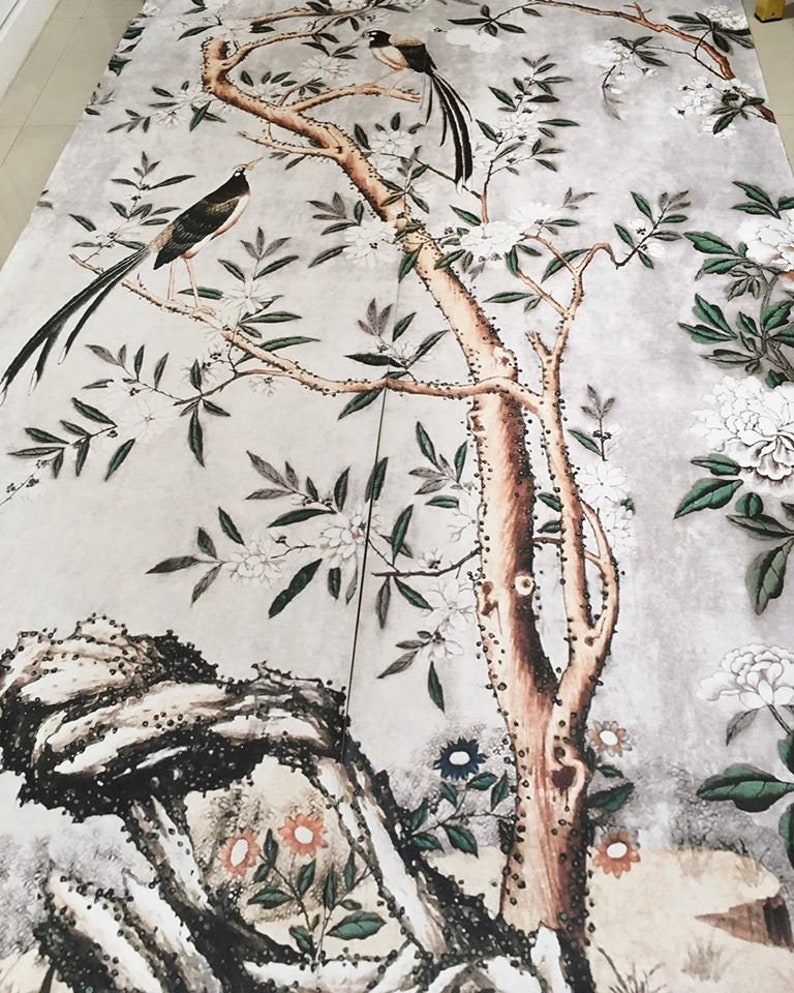 Gray Chinoiserie Wallpaper Chinese Wall Mural Chinoiserie - Etsy
