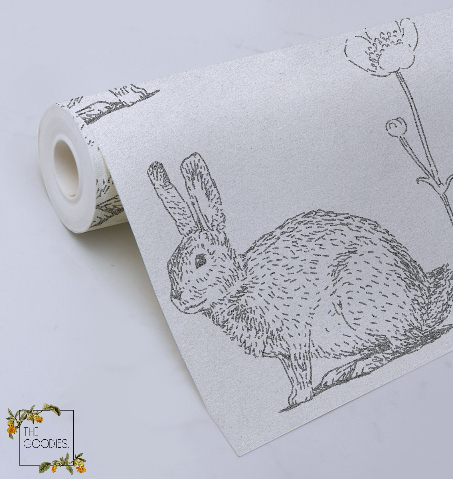 Bunny Wallpaper Rabbit Wall Mural Nursery Wallpaper Drawing | Etsy