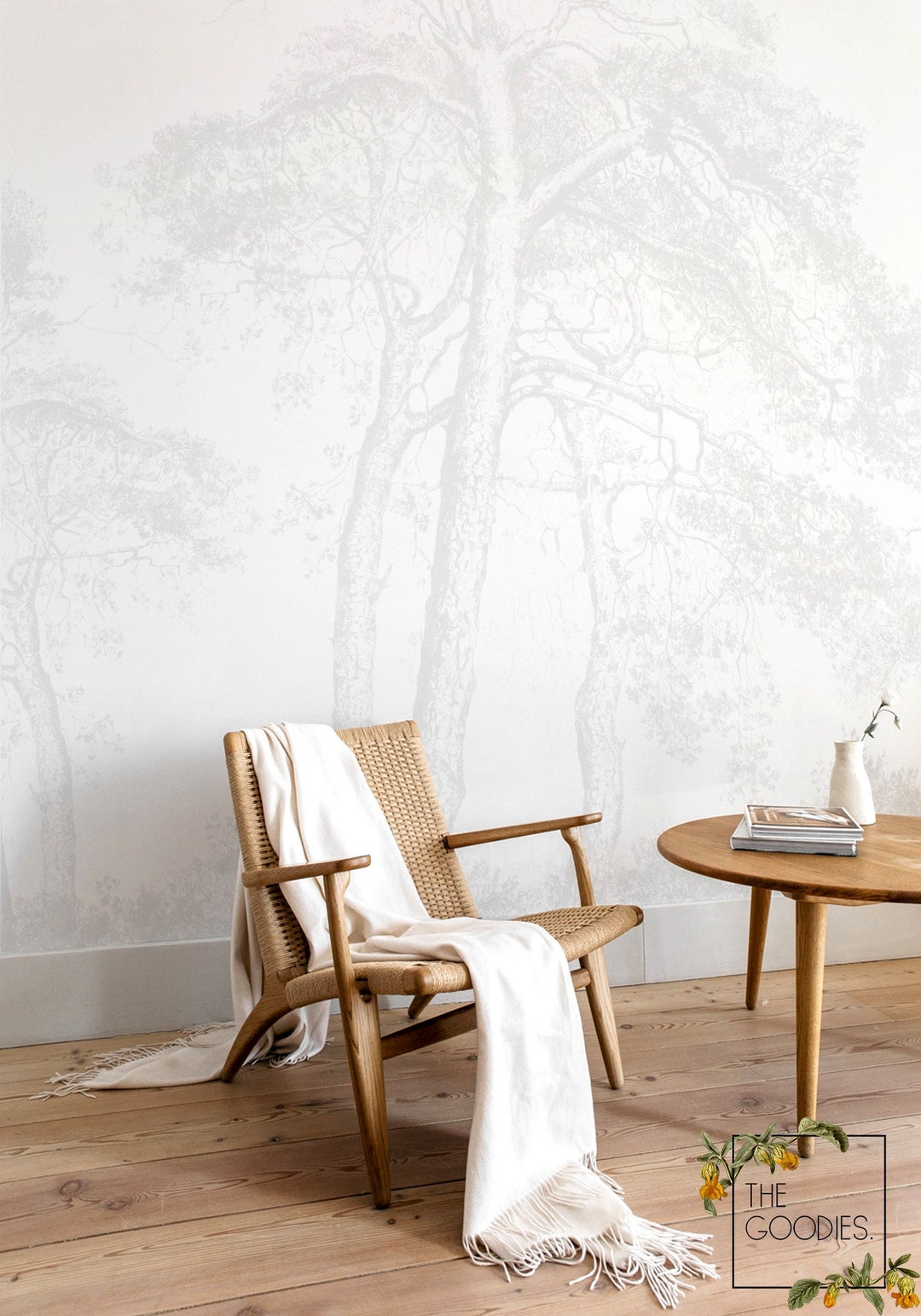 Delicate Pine Tree Wall Mural, Neutral Forest, Tree Wallpaper - PINE ...