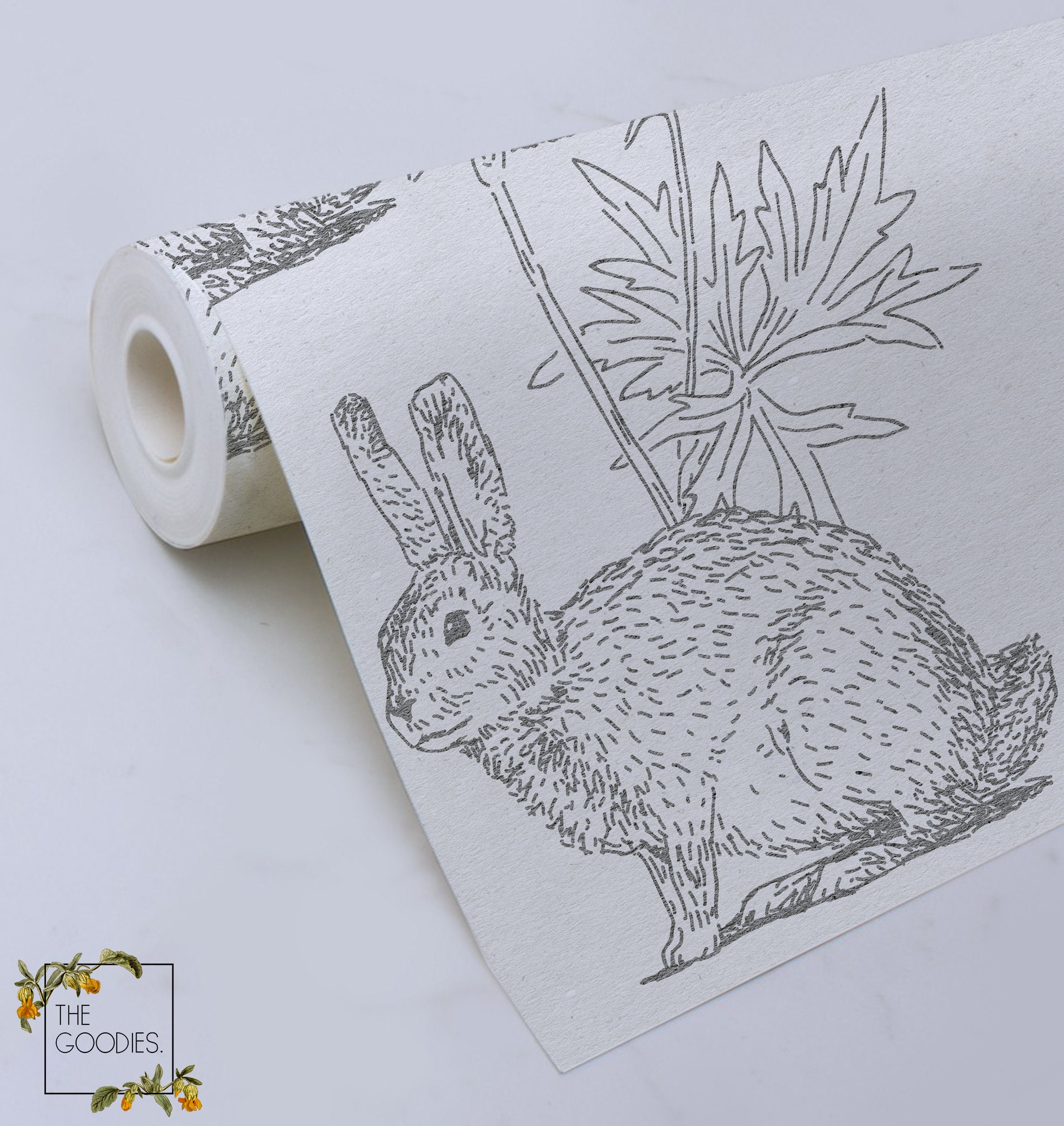 Bunny Wallpaper Rabbit Wall Mural Nursery Wallpaper Drawing | Etsy