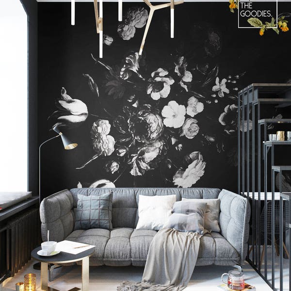 Floral Removable Wallpaper Black and White - Etsy