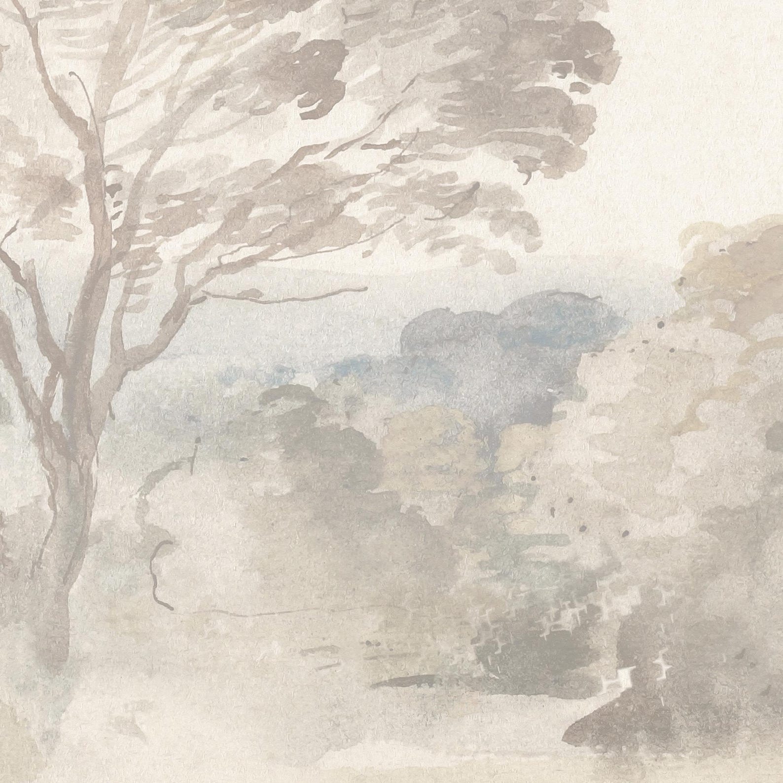 Soft Watercolor Landscape Wall Mural – Custom Tranquil Forest Wallpaper ...