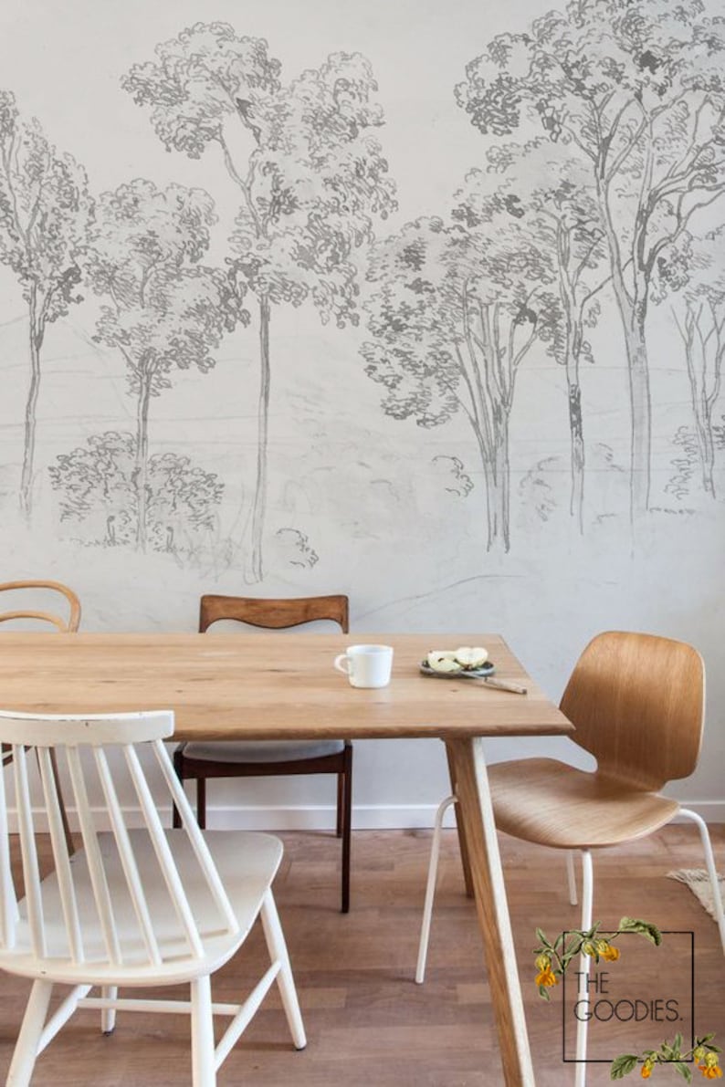 Gray Trees Wall Mural Removable or Regular Wallpaper Scene - Etsy