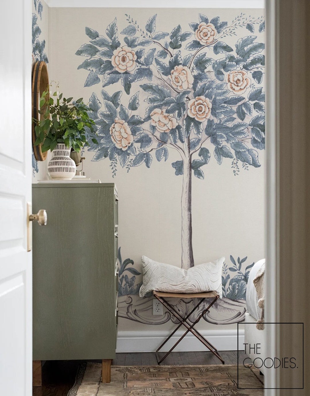 Blue Tree Fresco Wallpaper: Roses Wall Mural #237 - Etsy
