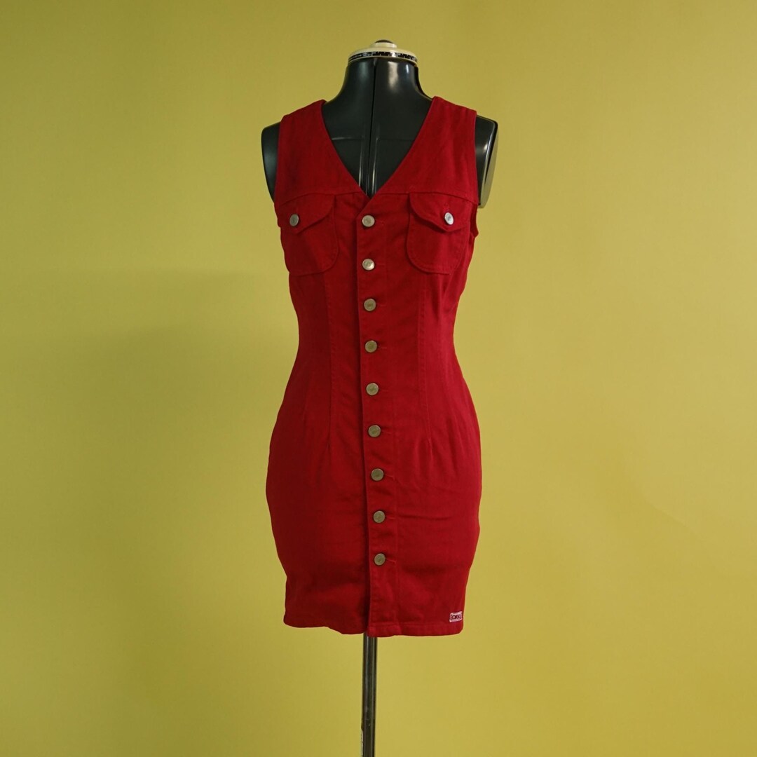 Vintage Bongo Red Denim Dress - Size 3, Chest 32 In - Etsy