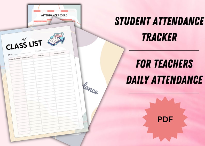 Student Attendance Tracker Printable Pdf Classroom Attendance Sheet